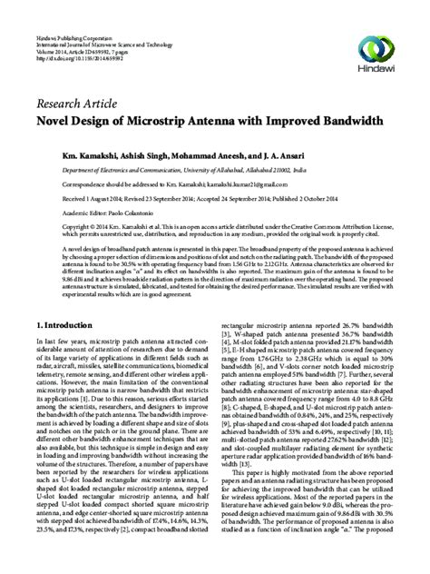 Pdf Novel Design Of Microstrip Antenna With Improved Bandwidth