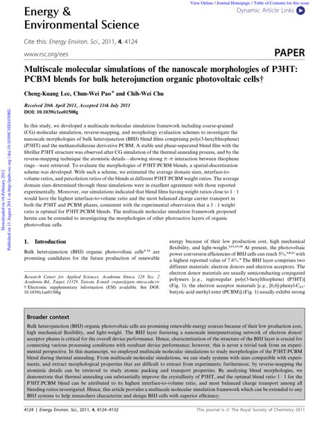 Pdf Multiscale Molecular Simulations Of The Nanoscale Morphologies Of P3htpcbm Blends For