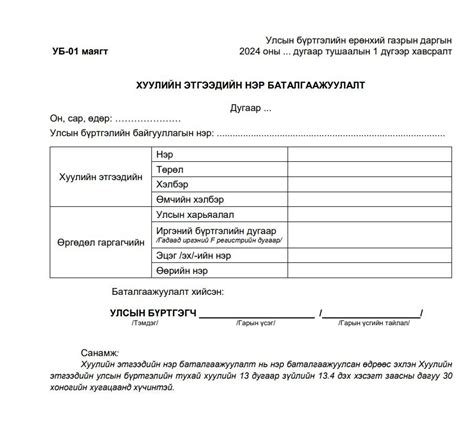Хуулийн этгээдийн улсын бүртгэлийн үйл ажиллагаанд хэрэглэх маягтын загвар Завхан аймгийн