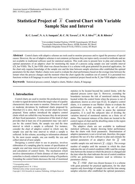 Pdf Statistical Project Of Control Chart With Variable Sample Size