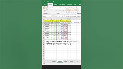 rank using sumproduct function ms excel in telugu ms excel in telugu