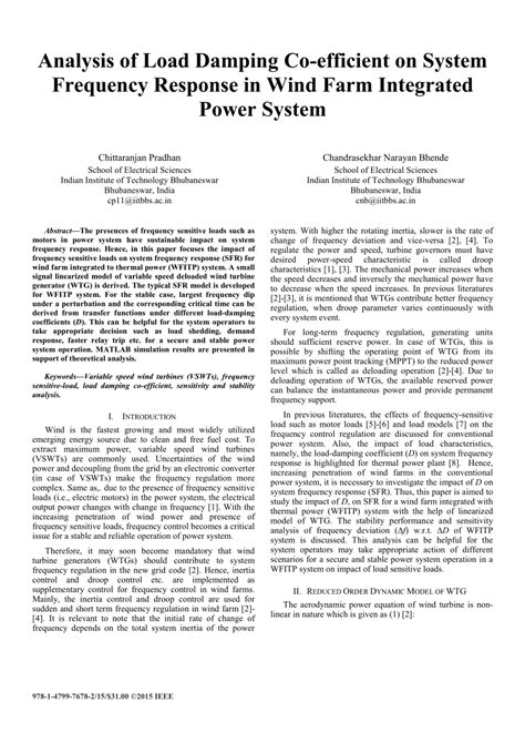 Pdf Analysis Of Load Damping Co Efficient On System Frequency