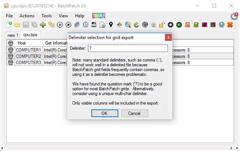 Exporting The BatchPatch Grid