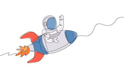 Premium Vector Single Continuous Line Drawing Astronaut In Spacesuit Waving Hand At Outer