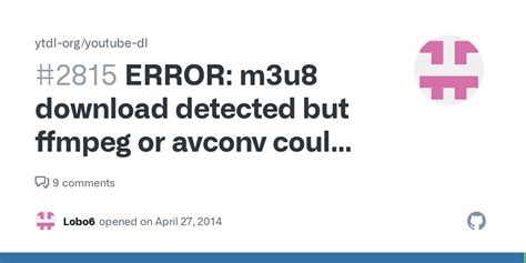 error m3u8 download detected but ffmpeg or avconv could not be found