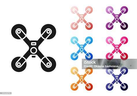 흰색 배경에 고립 된 검은 무인 항공기 비행 아이콘입니다 비디오 및 사진 카메라 기호쿼드로 콥터 다채로운 아이콘을 설정합니다 벡터 일러스트레이션 0명에 대한 스톡 벡터 아트