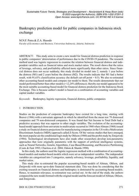 PDF Bankruptcy Prediction Model For Public Companies In Indonesia Stock Exchange