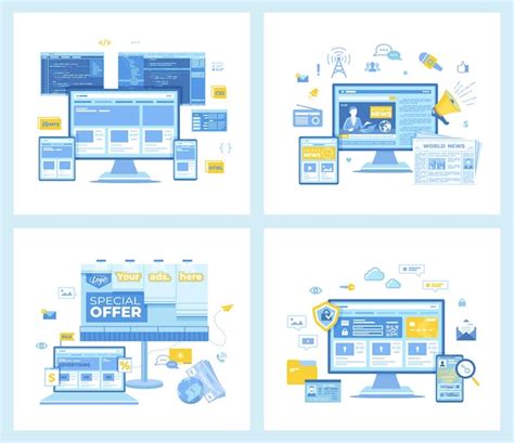 Premium Vector Set Of Flat Vector Illustrations For Backend Development Internet Security