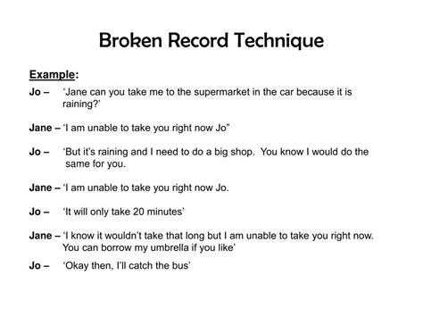 Examples Of Broken Record Technique At Roxanne Corley Blog