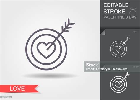 하트와 화살의 형태로 대상 편집 가능한 스트로크가 있는 윤곽선 아이콘 그림자가 있는 사랑의 선형 기호 2월에 대한 스톡 벡터 아트 및 기타 이미지 Istock