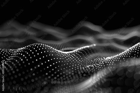 Abstract 3d Render Of Futuristic Wave Structures With Glowing Dots Dynamic Patterns In