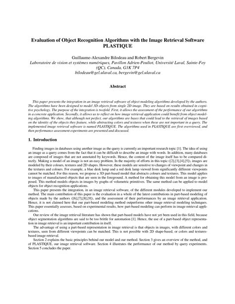 Pdf Evaluation Of Object Recognition Algorithms With The Image