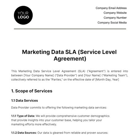 Free Marketing Data Sla Service Level Agreement Template To Edit Online