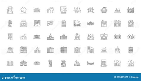 Buildings Ideas Linear Icons Line Signs Set Vector Collection Stock Vector Illustration Of