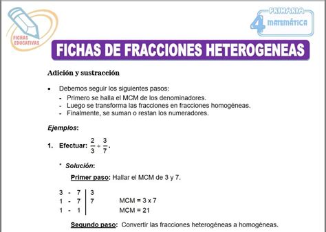 Matemática Para Cuarto De Primaria Fichas Educativas