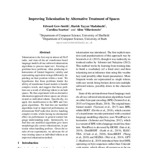 Improving Tokenisation By Alternative Treatment Of Spaces Acl Anthology