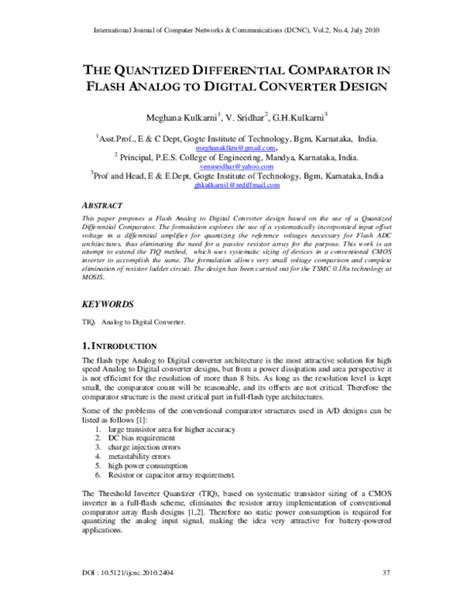 Pdf The Quantized Differential Comparator In Flash Analog To Digital