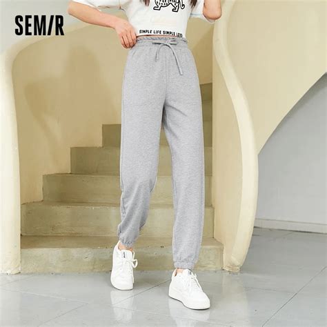 세미 캐주얼 바지 여성용 플라워 버드 허리 스웨트 팬츠 솔리드 컬러 베이직 2022 여름 새로운 스타일 바지 한국 스포츠 스타일 Aliexpress