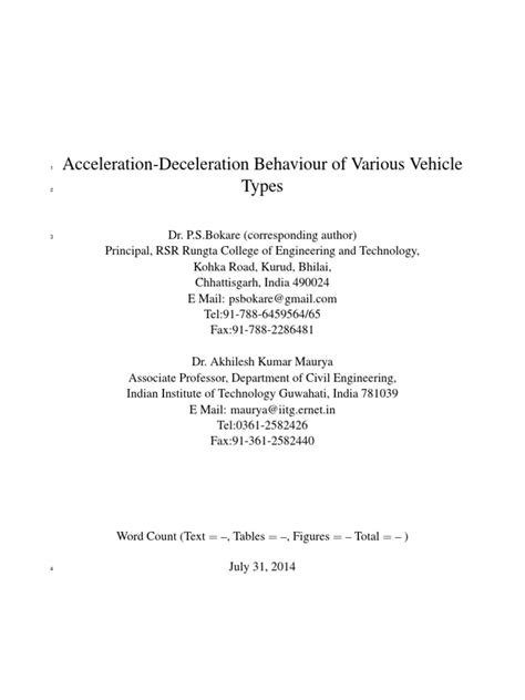 Acceleration Deceleration Behaviour Of Various Vehicle Types Pdf Pdf