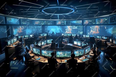 Premium Photo Modern Control Room With Multiple Screens Displaying Realtime Logistics Data