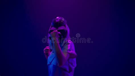 Vr Goggles Girl Gaming Fighting Alonewoman Playing Game Using