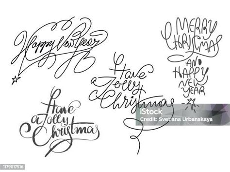 인사말 카드 디자인 요소입니다 즐거운 성탄절 새해 복 많이 받으세요 서예 텍스트입니다 축제 장식 벡터 손으로 그린 글자 입니다 계절에 대한 스톡 벡터 아트 및 기타 이미지