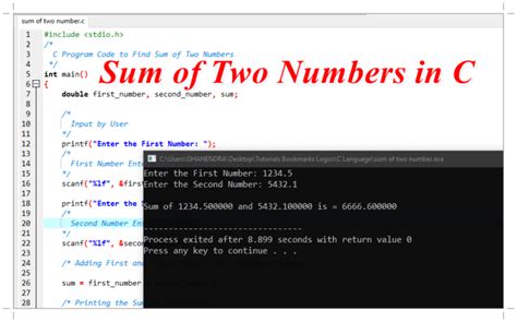 sum of two numbers in c 40 exercises code free