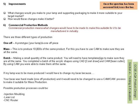 GCSE AQA Product Design Section 4 Testing Evaluation