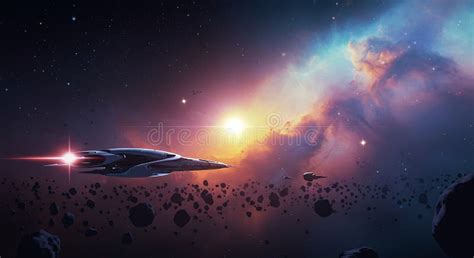 Spacescape Featuring A Sleek Futuristic Spaceship Navigating Through