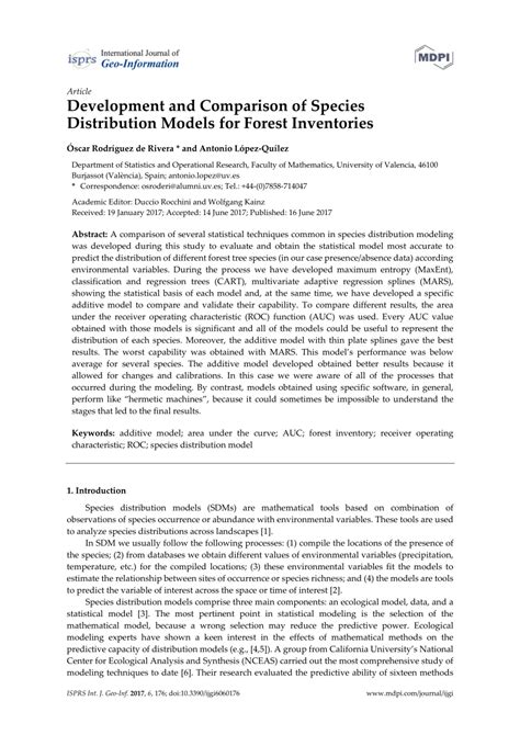 Pdf Development And Comparison Of Species Distribution Models For Forest Inventories