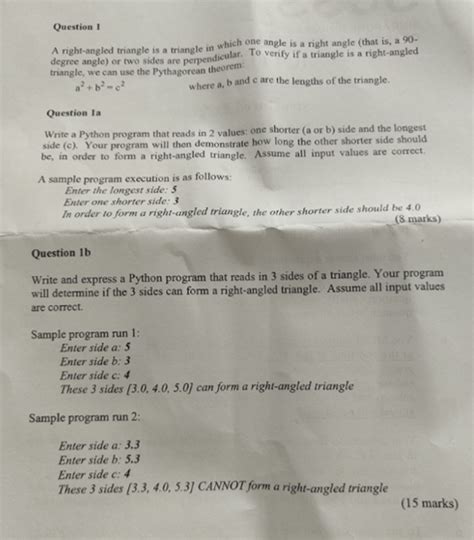 Solved Question A Right Angled Triangle Is A Triangle In Chegg