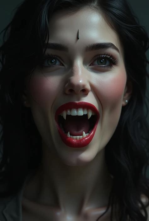 Woman shows her vampire teeth - SeaArt AI