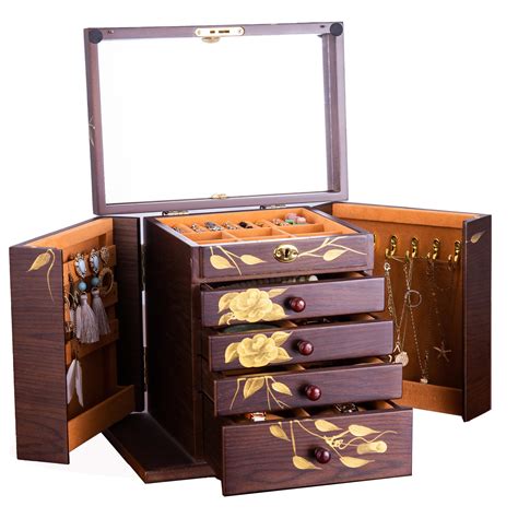 Wooden Jewelry Box For Women 5 Layer Large Wood Jewelry