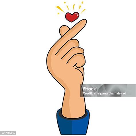 손가락 심장 손 제스처 일러스트 만화 그 위에 떠 있는 붉은 하트 3차원 형태에 대한 스톡 벡터 아트 및 기타 이미지 3차원 형태 감정 개념 Istock