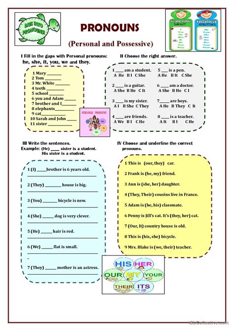 Pronouns Personal and Possessive g Español ELE hojas de trabajo pdf doc