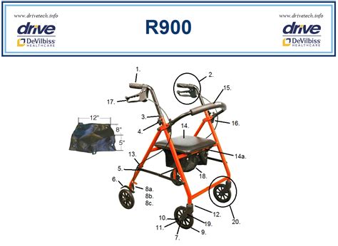 R900 4 Wheel Rollator Replacement Parts By Drive Medical