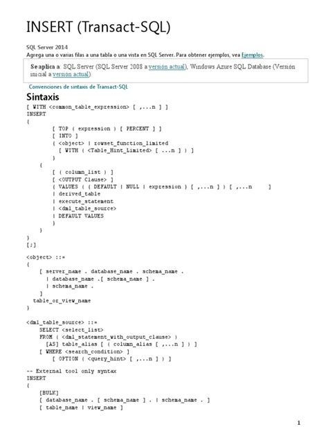 Insert Transact Sql 2014 Pdf Pdf Servidor Sql De Microsoft Tabla Base De Datos