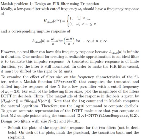 Solved Matlab Problem Design An FIR Filter Using Chegg
