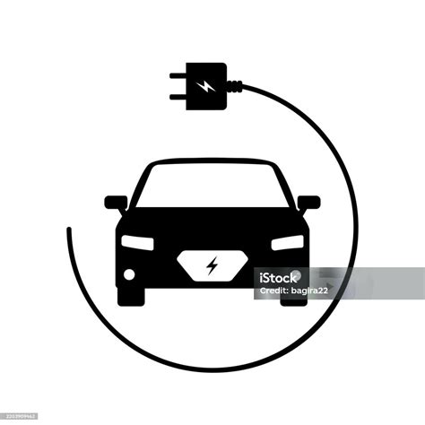 플러그가 있는 전기 자동차 검은색 자동 아이콘 기호입니다 하이브리드 차량 충전 포인트 로고 타입 친환경 차량 컨셉 폐기물 제로 생태 운송 0명에 대한 스톡 벡터 아트 및