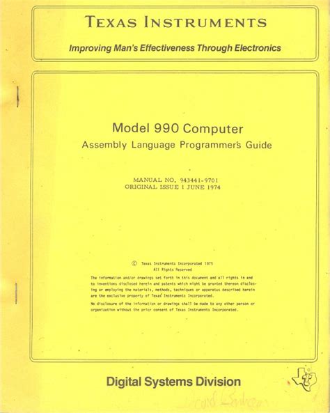 Model 990 Computer Assembly Language Programmers Guide Manual