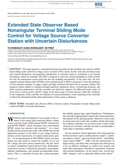 Pdf Extended State Observer Based Nonsingular Terminal Sliding Mode Control For Voltage Source