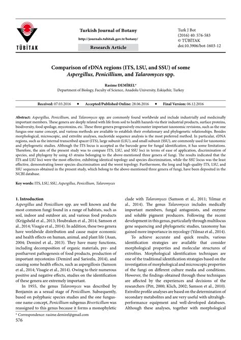 Comparison Of Rdna Regions Its Lsu And Ssu Of Some Aspergillus Penicillium And Talaromyces