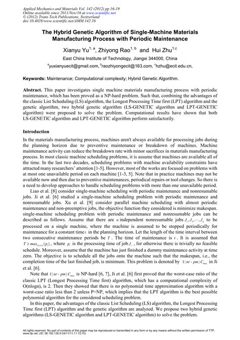 pdf the hybrid genetic algorithm of single machine materials