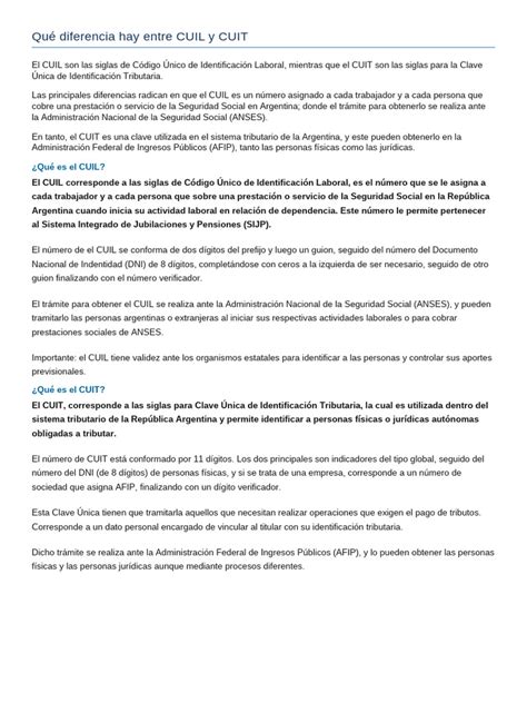 Cuil Vs Cuit Diferencias Clave En Argentina Pdf Documento De