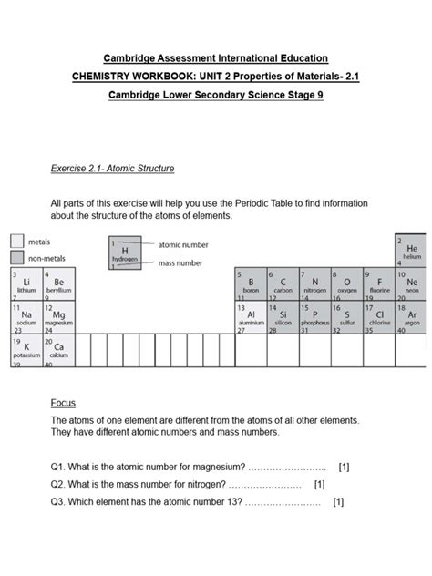 chemistry workbook unit 2 properties of materials camb stage9 pdf