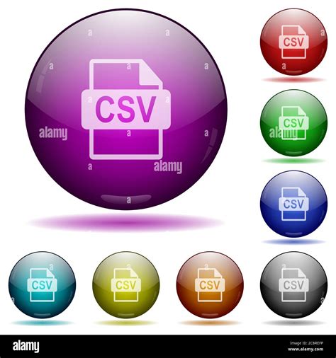 Set Of Color Csv File Format Glass Sphere Buttons With Shadows Stock