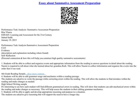Reflection On Summative Assessment Pdf Reflection On Summative Assessment Pdf
