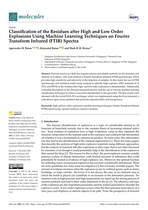 Pdf Classification Of The Residues After High And Low Order Explosions Using Machine Learning