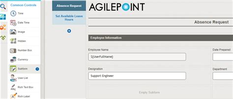 Example Configure The Approver Details Subform For The Create Absence Request Eform