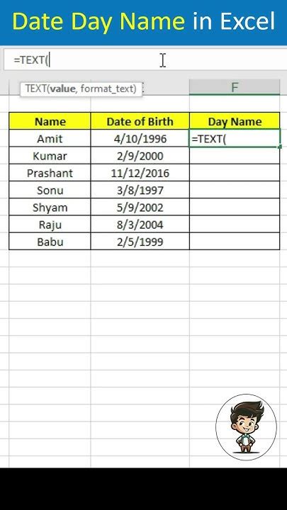 Date Day Name In Excelexcelexceltutorialexceltipsexceltricksmsexcel